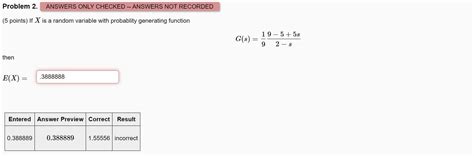Solved Problem 2 Answers Only Checked Answers Not