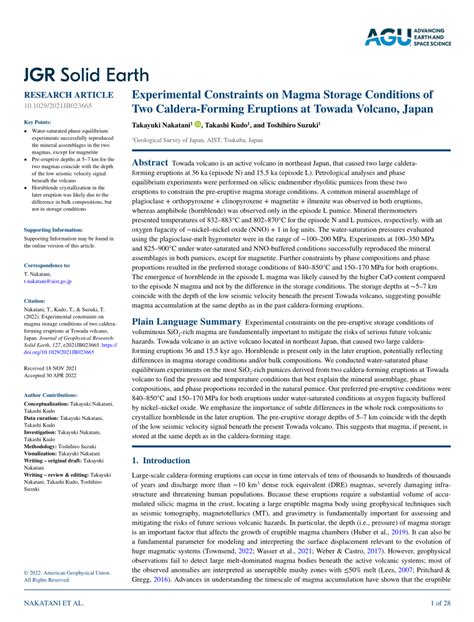 Experimental Constraints On Magma Storage Conditions Of Two Caldera‐forming Eruptions At Towada
