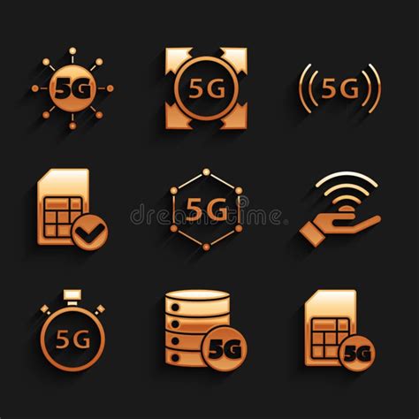 Set 5g Network Server Sim Card Digital Speed Meter Card And Icon Vector Stock Illustration Set 5g Network Server Sim Card Digital Speed Meter Card And Icon Vector Stock Illustration