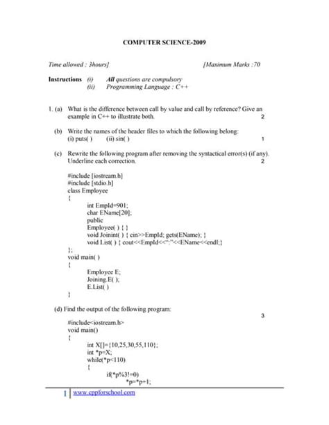 Cbse Question Paper Computer Science 2009 Pdf Programming Languages Computing