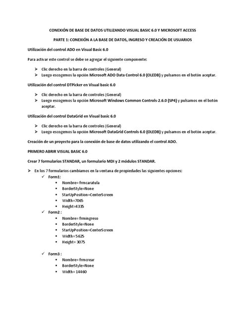 Conexión De Base De Datos Utilizando Visual Basic 6 Con Ingreso Pdf