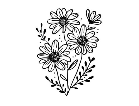 Minimalist Daisy Svg Wildflower Bouquet Clipart Sublimation For