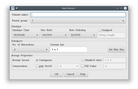 The New Dataset Dialog Box