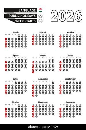 Calendar 2026 In Hungarian Language With Public Holidays The Country Of