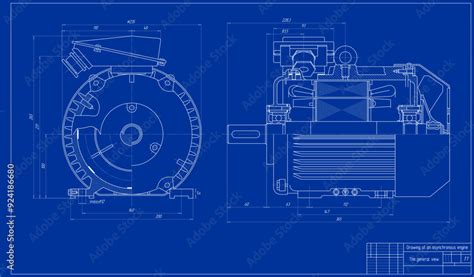 Vector Engineering Technical Drawing Of Asynchronous Motor The Design