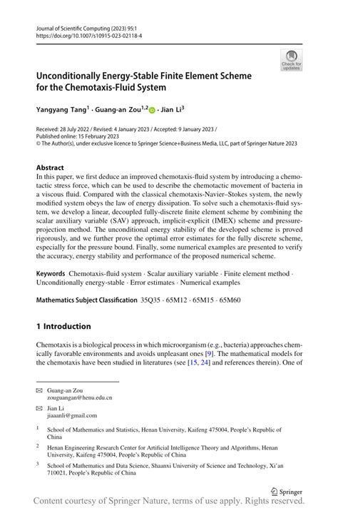 Unconditionally Energy Stable Finite Element Scheme For The Chemotaxis Fluid System Request PDF