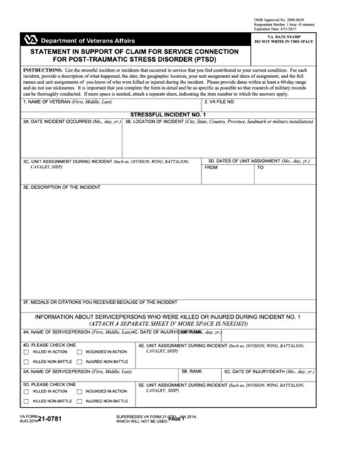Va Form 21 0781 Printable