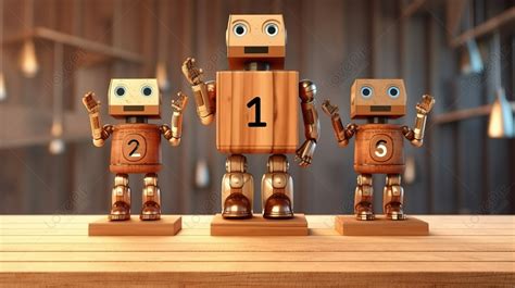 승리의 3d 장면 승리 또는 리더십을 상징하는 상자 위의 세 개의 나무 로봇 지도 배경 승리의 배경 승리 배경 이미지 Hd 지도 승리의 승리 배경 사진 무료