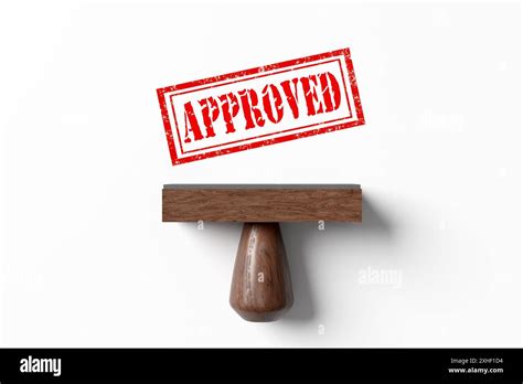 Wooden Stamp Leaving Red Approved Mark On White Background Symbolizing