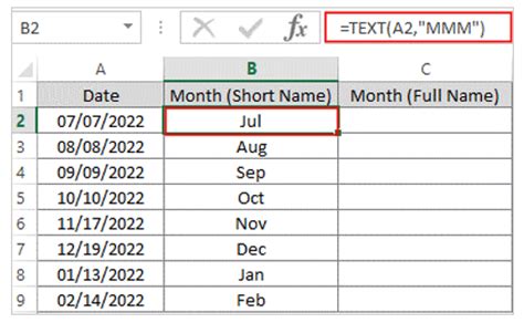 get month name from date in excel