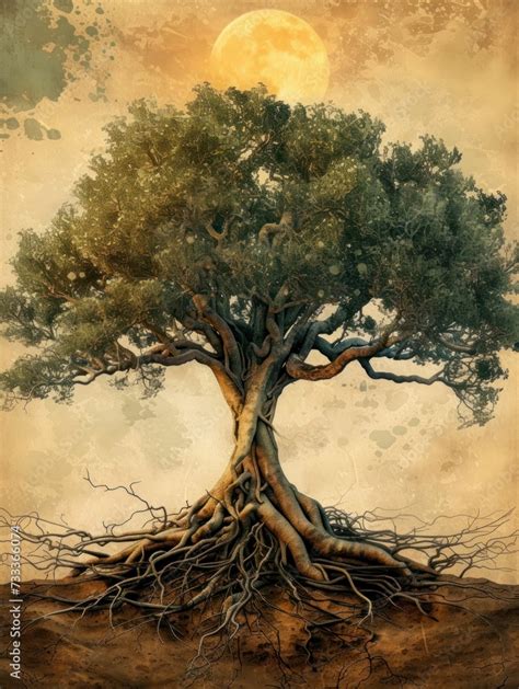 Rooted In Symbolism Illustrating An Ancient Tree S Deep Roots And Connection To Heaven And