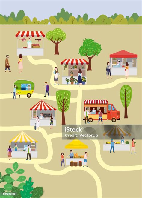 밴 또는 요리사 캐노피 식사를 구입 식사 및 음주 사이 산책 하는 사람들과 야외 거리 음식 축제 Selfie 서로 게 이야기