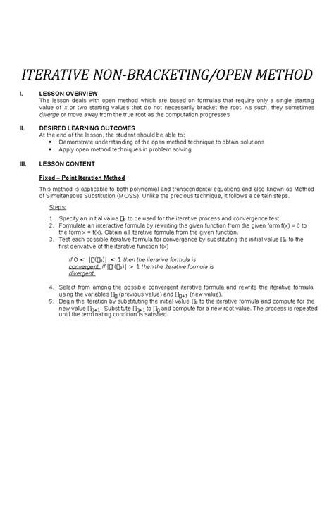 Module 2 Iterative Non Bracketingopen Method Iterative Non Bracketing Open Method I Lesson