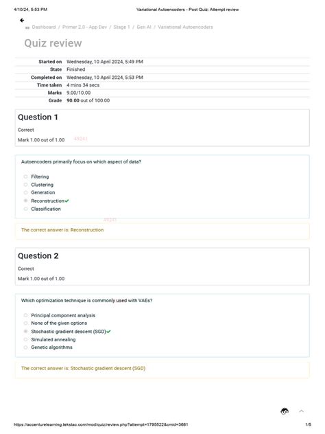 Variational Autoencoders Post Quiz Attempt Review Pdf