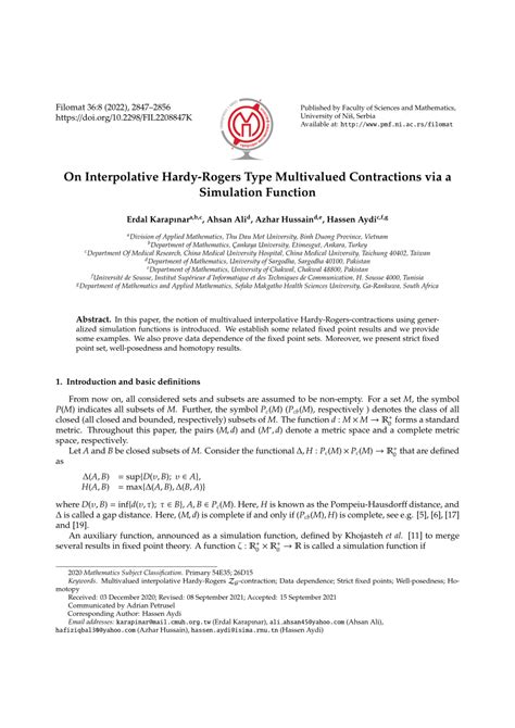 Pdf On Interpolative Hardy Rogers Type Multivalued Contractions Via A