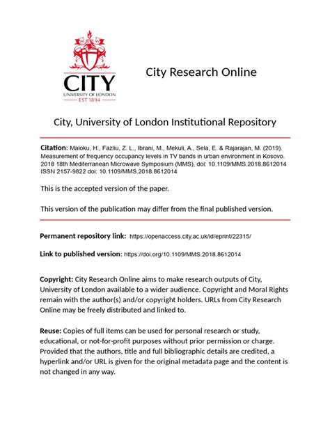 007 Limiar Ocupacion Measurement Of Frequency Occupancy Levels In Tv Bands In Urban Environment