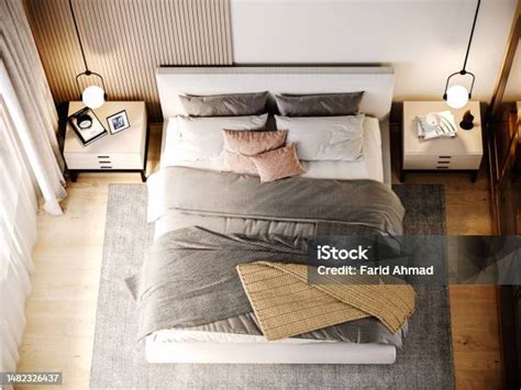 클래식 침실 스칸디나비아 모던 스타일 미니멀리즘 인테리어 디자인 배경 평면도 3d 일러스트 0명에 대한 스톡 사진 및 기타 이미지 Istock