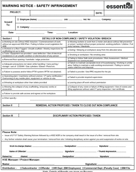 Safety Infraction Notice Construction Files