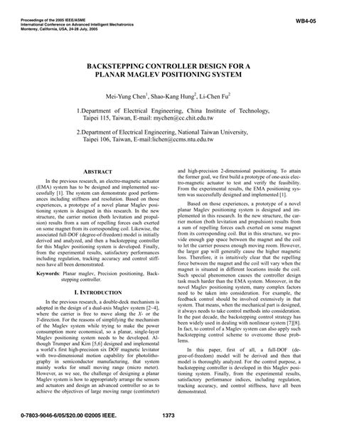 Pdf Backstepping Controller Design For A Planar Maglev Positioning System