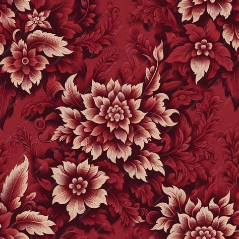 Traditional Floral Patterns Ruby Red Premium Ai Generated Vector