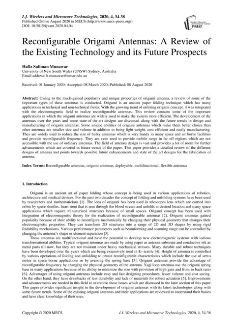 Reconfigurable Origami Antennas A Review Of The Existing Technology