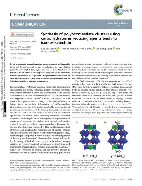 Pdf Synthesis Of Polyoxometalate Clusters Using Carbohydrates