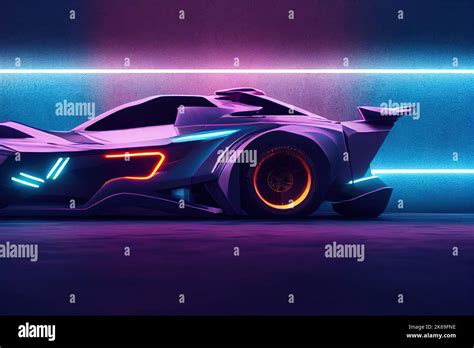 Futuristic Retro Wave Synth Wave Car Retro Sport Car With Neon