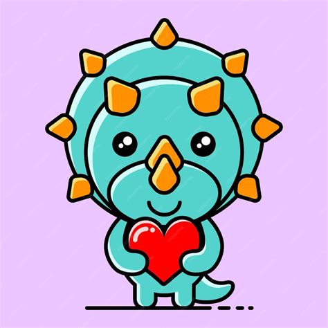 Triceratops Kawaii Fofo Com Símbolo De Amor Vetor Premium