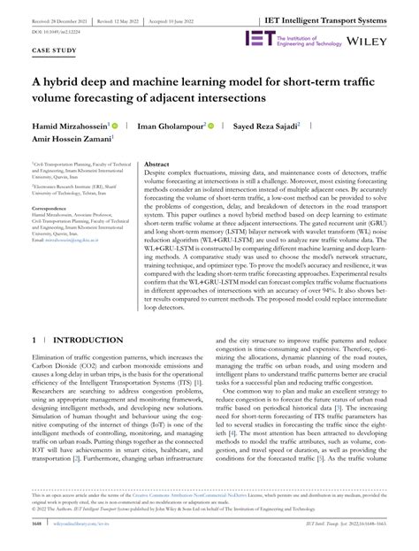 Pdf A Hybrid Deep And Machine Learning Model For Short‐term Traffic Volume Forecasting Of