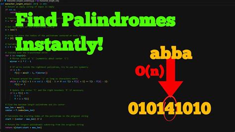 Manachers Algorithm Explained Simply Fastest Way To Find Palindromes On Time Youtube