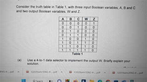 Solved Consider The Truth Table In Table With Three Input Chegg