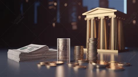 동전과 지폐를 배경으로 한 3d 은행 장면에서 비즈니스와 금융 간의 시너지 탐구 금융 배경 돈 기호 배경 지폐 동전 배경 이미지 Hd 금융 돈 기호 지폐 동전