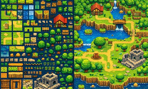 Do Custom Pixel Art Tileset 2d Top Down Tilemap Props Rpg Indie Game