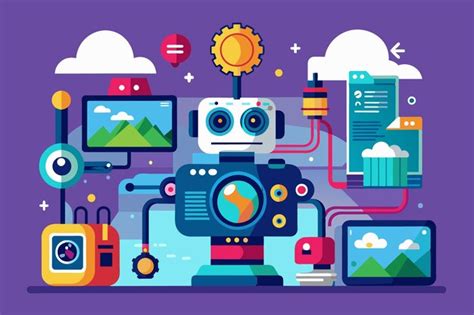 A Stylized Illustration Depicting A Robot With A Camera Connected To A Cloud Server And Data