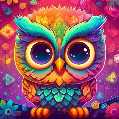 Premium Ai Image Beautiful Owl Chibi Style With Colorful Background