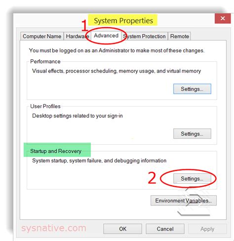 Set System Crash Settings BSOD Windows Vista Sysnative Forums
