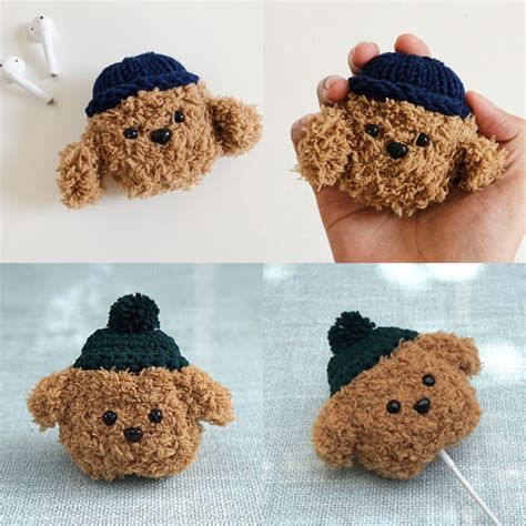 오로니 초코베어 곰돌이 강아지 뜨개질 니트 인형 에어팟 케이스