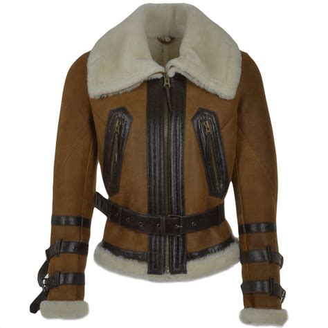Womens Fitted Sheepskin Aviator Flying Jacket Tan Winnipeg