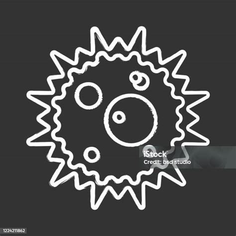 바이러스 감염 분필 아이콘입니다 인플루엔자 미생물 독감 세균 미생물학 질병 질병 의료 의학 및 과학 바이러스 발생 전염성 질환 절연 벡터 칠판 그림 감기와 독감에 대한 스톡