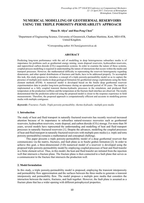 Pdf Numerical Modelling Of Geothermal Reservoirs Using The Triple Porosity Permeability Approach