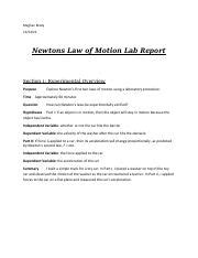 Newtons Law Of Motion Lab Report Pdf Meghan Brady Newtons Law Of Motion Lab Report