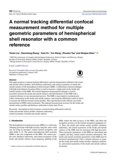 A Normal Tracking Differential Confocal Measurement Method For Multiple Geometric Parameters Of