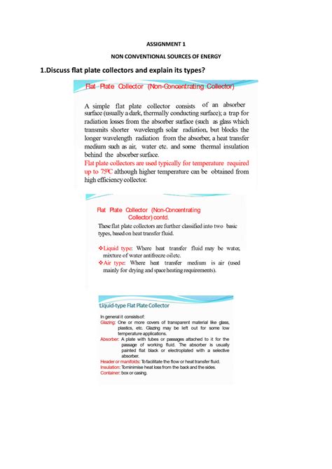 Ncse Ncse Assignment ASSIGNMENT NON CONVENTIONAL SOURCES OF ENERGY Flat Plate
