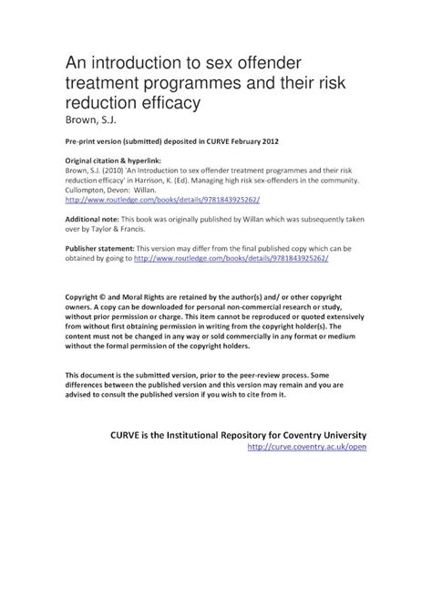 Pdf An Introduction To Sex Offender Treatment Programmes And Their