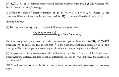 solved let y y2 yn be n pairwise uncorrelated random