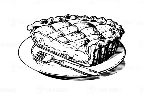 Piece Of Apple Pie Hand Drawn Engraving Style Vector Illustration