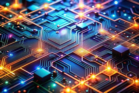Advanced Circuit Board Glowing With Energy Stock Illustration Illustration Of Light Glowing