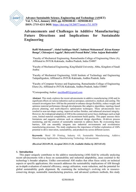 Pdf Advancements And Challenges In Additive Manufacturing Future Directions And Implications