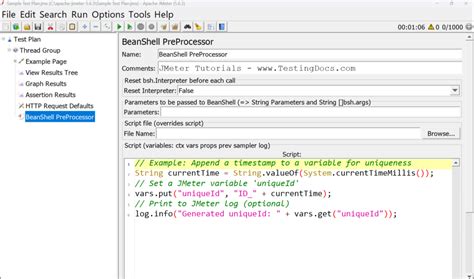 JMeter BeanShell PreProcessor TestingDocs
