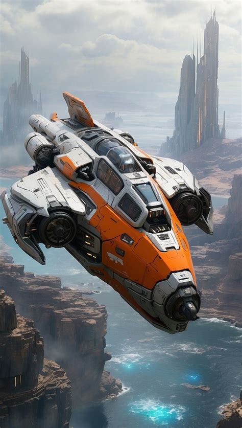 Spaceship Flying Over A City In A Sci Fi Environment Sci Fi